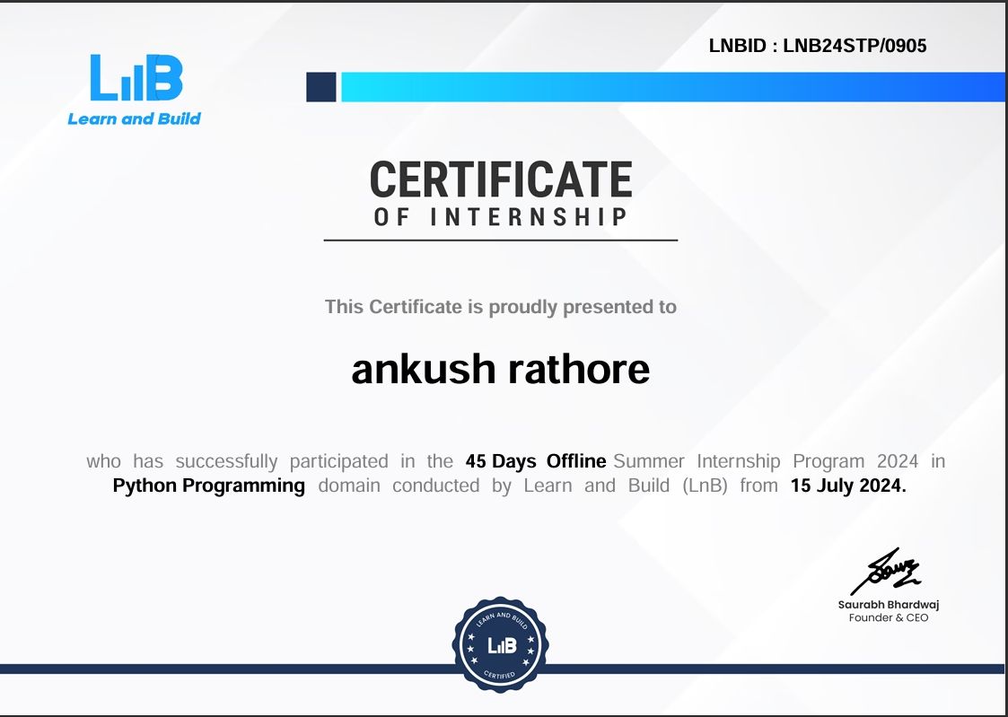 Ankush Rathore on LinkedIn: #pythonprogramming #internship # ... Ankush Rathore on LinkedIn: #pythonprogramming #internship # ...