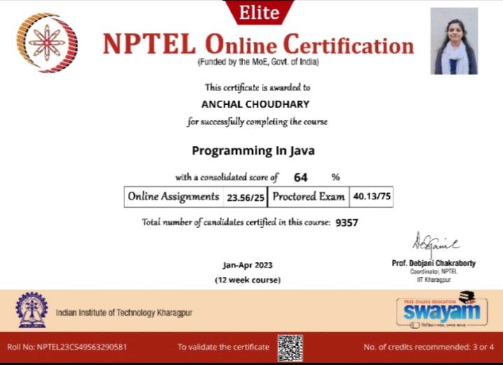 Anchal Choudhary on LinkedIn: #javaprogramming #nptel #java # ... Anchal Choudhary on LinkedIn: #javaprogramming #nptel #java # ...