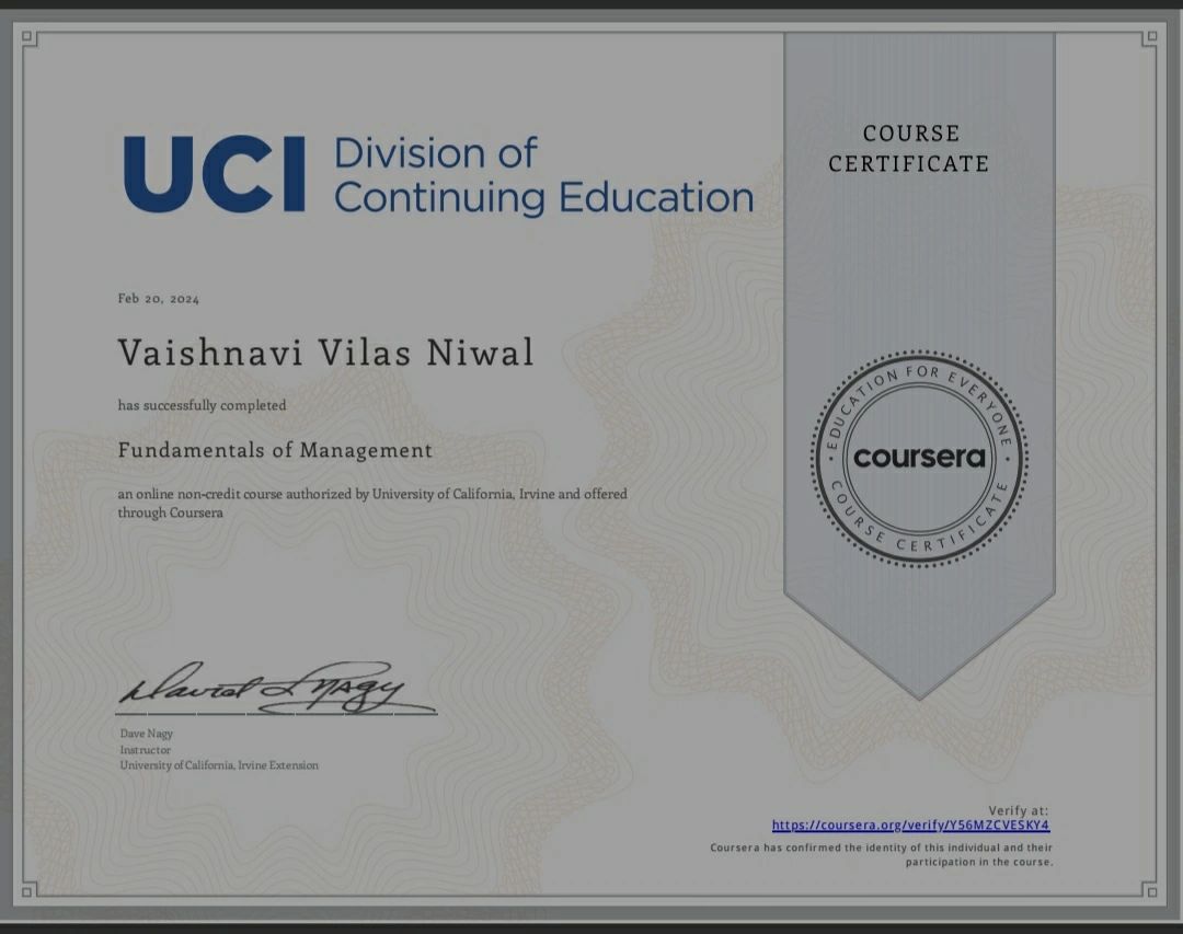 I Have successfully completed the fundamentals of management course on ... I Have successfully completed the fundamentals of management course on ...