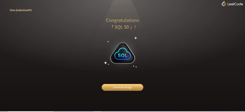 🚀 Milestone Achieved: SQL Badge Unlocked on #LeetCode! | Keshav Jha 🚀 Milestone Achieved: SQL Badge Unlocked on #LeetCode! | Keshav Jha
