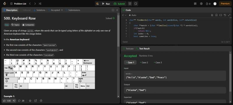 Akshaya D on LinkedIn: Leetcode completion on Keyboard Row using C language Akshaya D on LinkedIn: Leetcode completion on Keyboard Row using C language