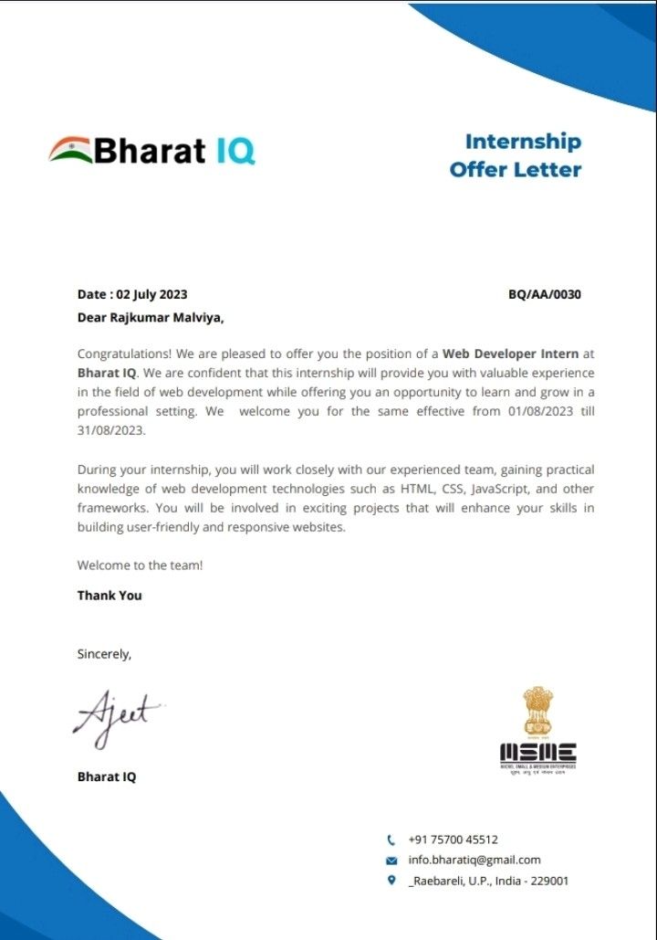 #webdeveloper #intern #bharatiq | RajKumar Malviya #webdeveloper #intern #bharatiq | RajKumar Malviya