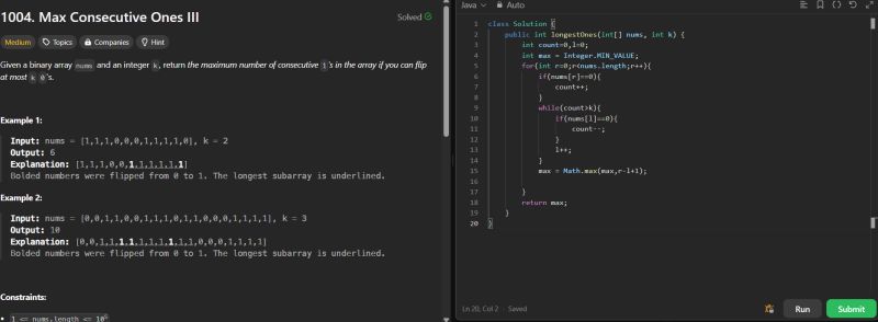🔹 Day 66: Coding Challenge 🔹 Problem: Max Consecutive Ones III 💡 What I ... 🔹 Day 66: Coding Challenge 🔹 Problem: Max Consecutive Ones III 💡 What I ...