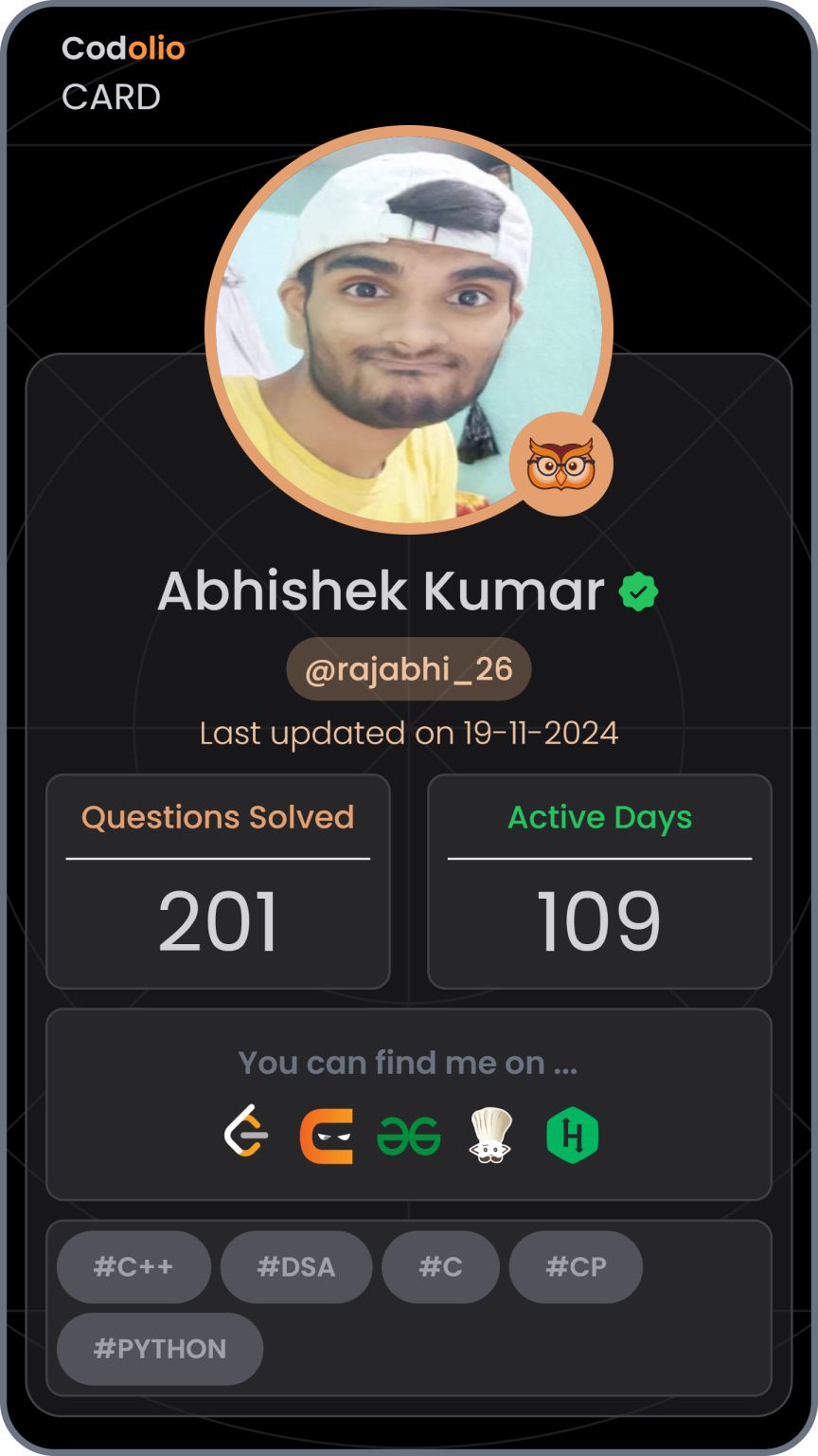 Abhishek kumar on LinkedIn: #dsa #problemsolving #codingjourney # ... Abhishek kumar on LinkedIn: #dsa #problemsolving #codingjourney # ...