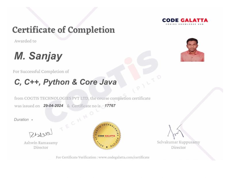 Sanjay M on LinkedIn: #codegalatta #certification #programminglanguages ... Sanjay M on LinkedIn: #codegalatta #certification #programminglanguages ...