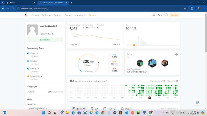 Solved 200+ problems on LeetCode | Karthik K Navalli posted on the ... Solved 200+ problems on LeetCode | Karthik K Navalli posted on the ...