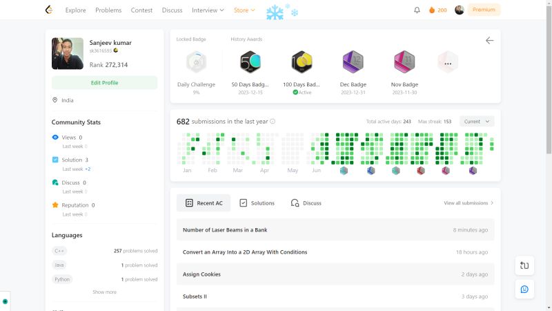 My 200-Day Success on #leetcode | Sanjeev Kumar posted on the topic ... My 200-Day Success on #leetcode | Sanjeev Kumar posted on the topic ...