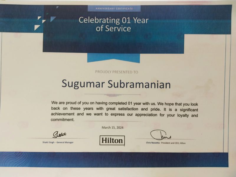 Sugumar subramanian on LinkedIn: completed 1 year service Sugumar subramanian on LinkedIn: completed 1 year service