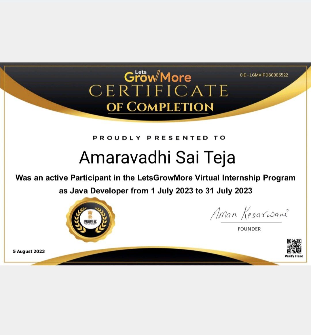 Sai Teja on LinkedIn: #connections #javadeveloper #intern #letsgrowmore ... Sai Teja on LinkedIn: #connections #javadeveloper #intern #letsgrowmore ...