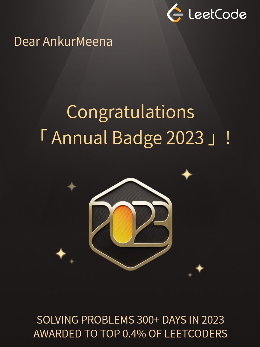 Ankur Meena on LinkedIn: #codingachievement #leetcode2023badge # ... Ankur Meena on LinkedIn: #codingachievement #leetcode2023badge # ...
