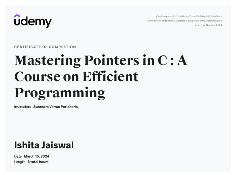 Completing C Programming course on Udemy | Ishita Jaiswal posted on the ... Completing C Programming course on Udemy | Ishita Jaiswal posted on the ...