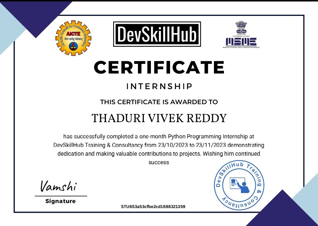 Vivek Reddy on LinkedIn: #devskillhub #pythoninternship Vivek Reddy on LinkedIn: #devskillhub #pythoninternship