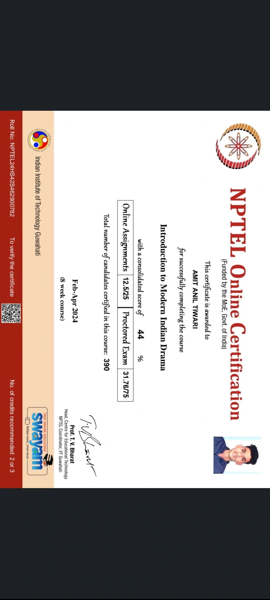 Enhanced Learning (NPTEL) certificate is a recognition of completion ... Enhanced Learning (NPTEL) certificate is a recognition of completion ...