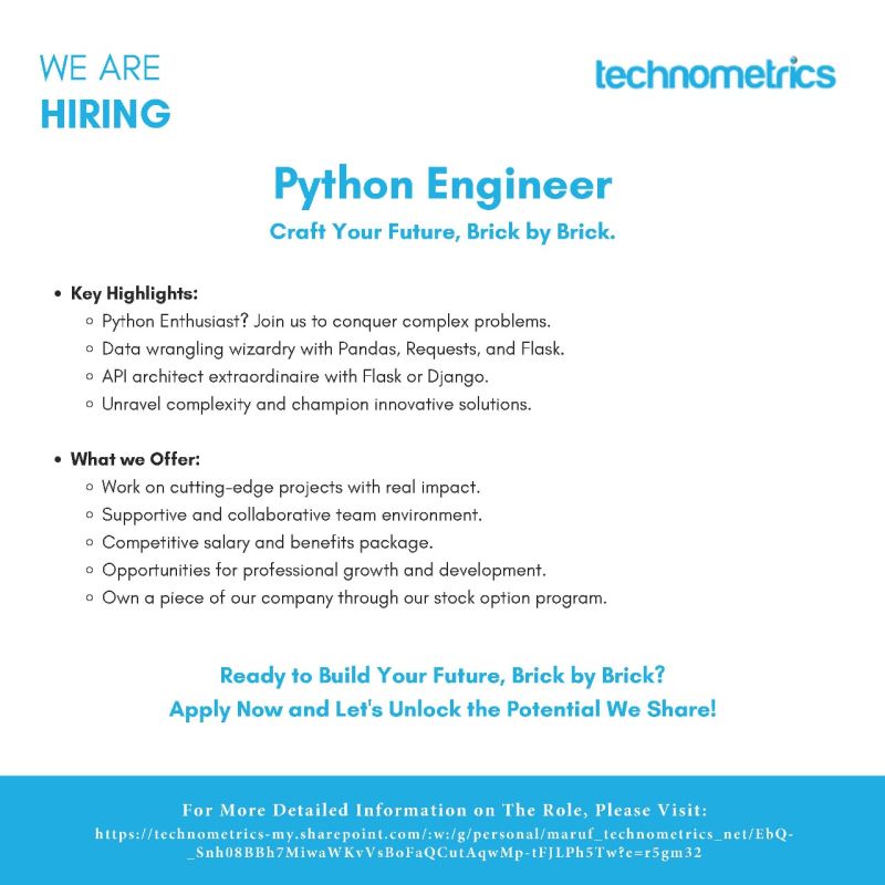 Technometrics Limited on LinkedIn: #pythondeveloper #ai #ml #devops # ... Technometrics Limited on LinkedIn: #pythondeveloper #ai #ml #devops # ...
