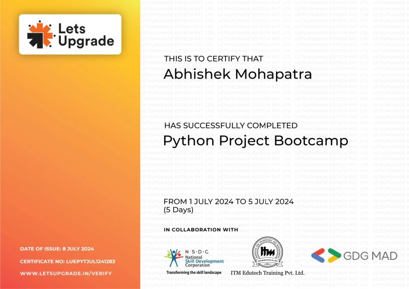 Abhishek Mohapatra on LinkedIn: #letsupgrade #python Abhishek Mohapatra on LinkedIn: #letsupgrade #python