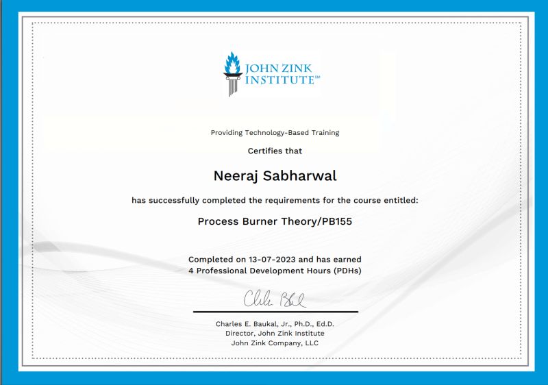 Neeraj Sabharwal on LinkedIn: Completed the training in Process Burner ... Neeraj Sabharwal on LinkedIn: Completed the training in Process Burner ...