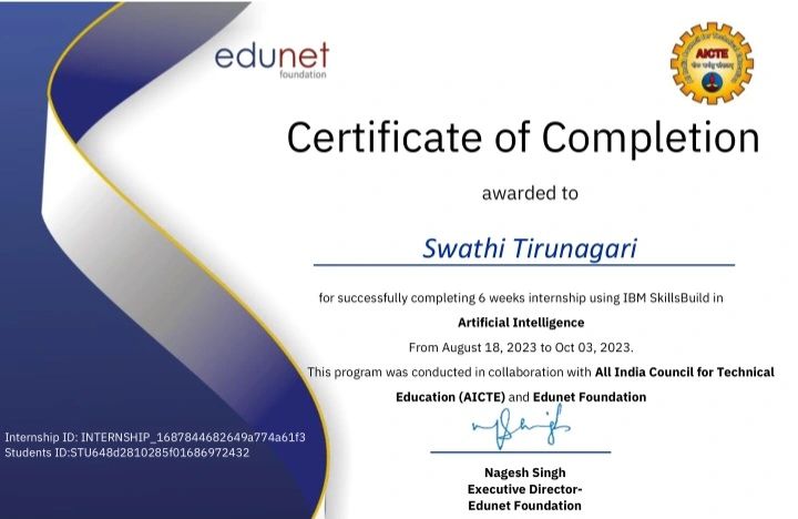 Swathi Tirunagari on LinkedIn: #aicertificate #ibminternship # ... Swathi Tirunagari on LinkedIn: #aicertificate #ibminternship # ...