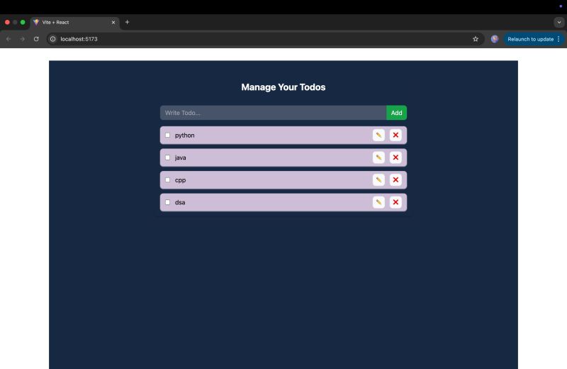 Todo App (React + Vite + Tailwind CSS + Context API) This is a simple ... Todo App (React + Vite + Tailwind CSS + Context API) This is a simple ...