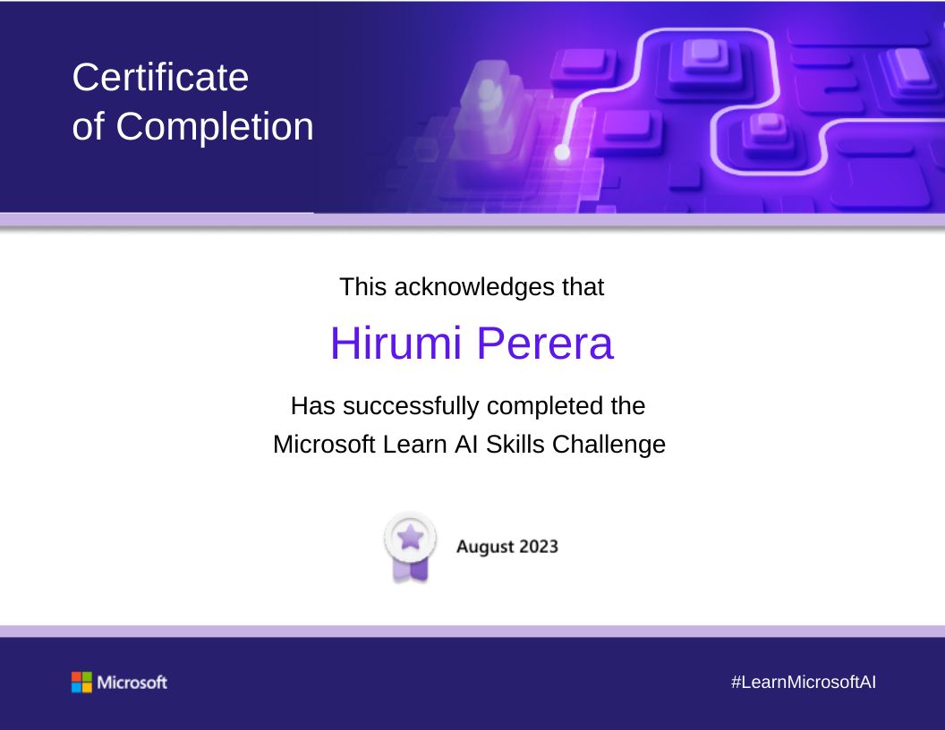 Hirumi Perera on LinkedIn: #micorsoft #microsoftlearn #aiskillschallenge Hirumi Perera on LinkedIn: #micorsoft #microsoftlearn #aiskillschallenge