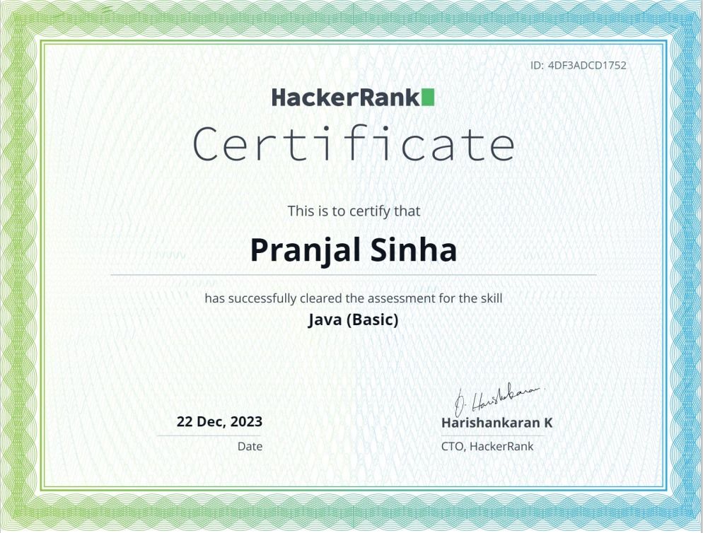 Pranjal Sinha on LinkedIn: Just completed this Java basic certification. Pranjal Sinha on LinkedIn: Just completed this Java basic certification.