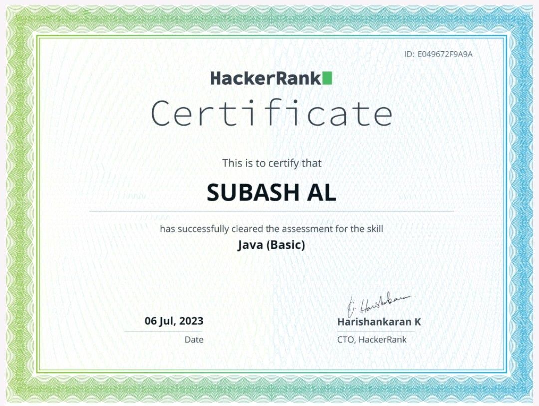 #hackerrank #java #programming | SUBASH A L #hackerrank #java #programming | SUBASH A L