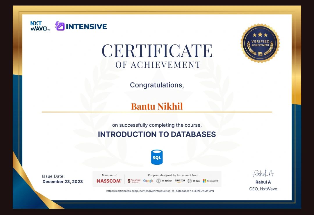 Nikhil Bantu on LinkedIn: #sqldatabase #nxtwave #nxtwave Nikhil Bantu on LinkedIn: #sqldatabase #nxtwave #nxtwave