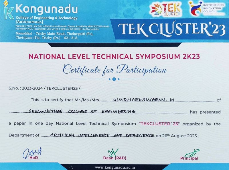 Presenting Data Science paper at KONGUNADU COLLEGE | SUNDHARESWARAN M ... Presenting Data Science paper at KONGUNADU COLLEGE | SUNDHARESWARAN M ...