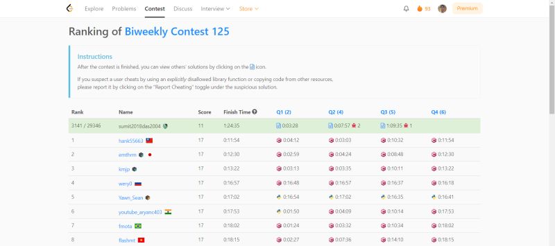 Sumit Das on LinkedIn: So, today I participated in LeetCode Biweekly ... Sumit Das on LinkedIn: So, today I participated in LeetCode Biweekly ...