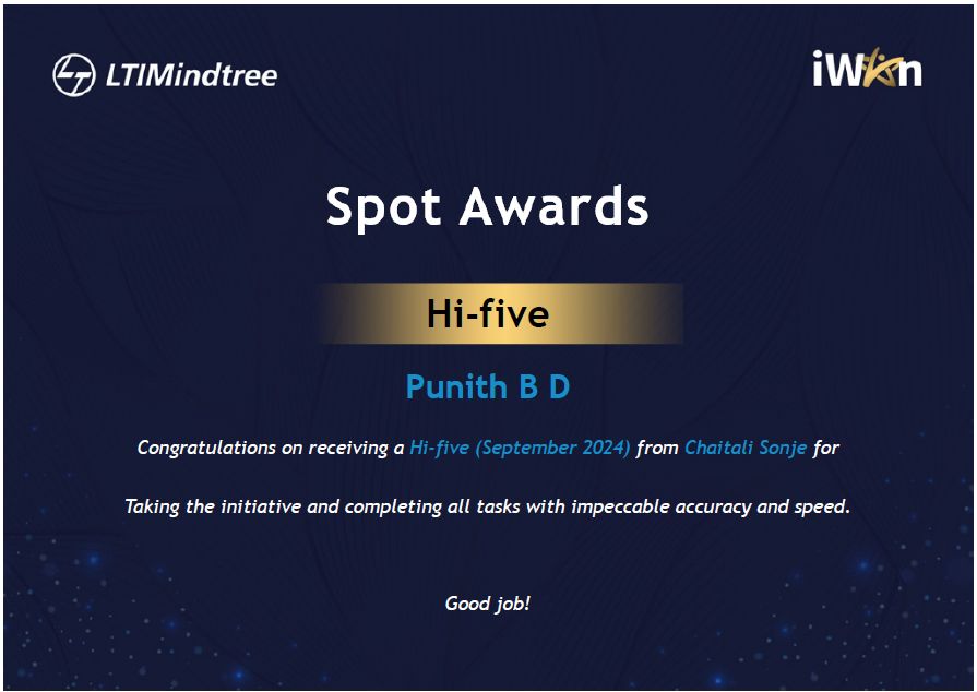 Punith Kumar on LinkedIn: #ltimindtree #spotawards #iwin #hifive #awards Punith Kumar on LinkedIn: #ltimindtree #spotawards #iwin #hifive #awards