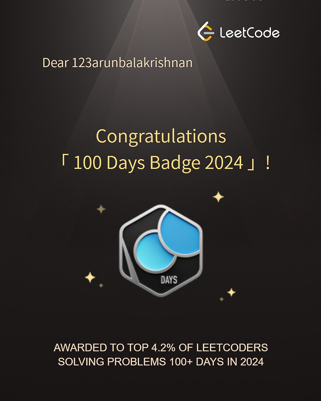 Arun Balakrishnan on LinkedIn: Thrilled to earn my 100 days of LeetCode ... Arun Balakrishnan on LinkedIn: Thrilled to earn my 100 days of LeetCode ...