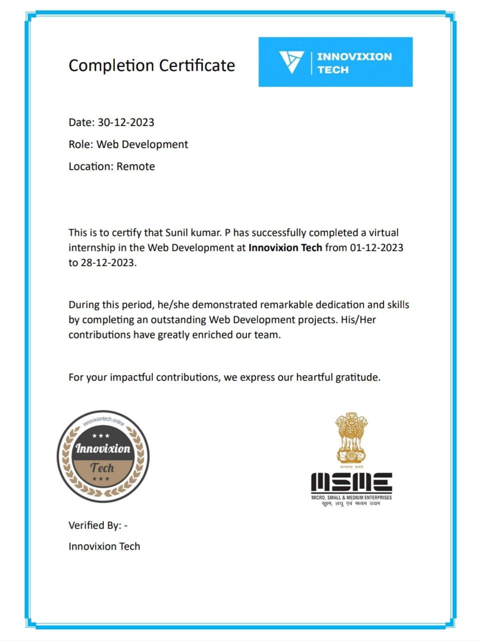 Sunil Kumar P on LinkedIn: #internship #internshipcompletion # ... Sunil Kumar P on LinkedIn: #internship #internshipcompletion # ...