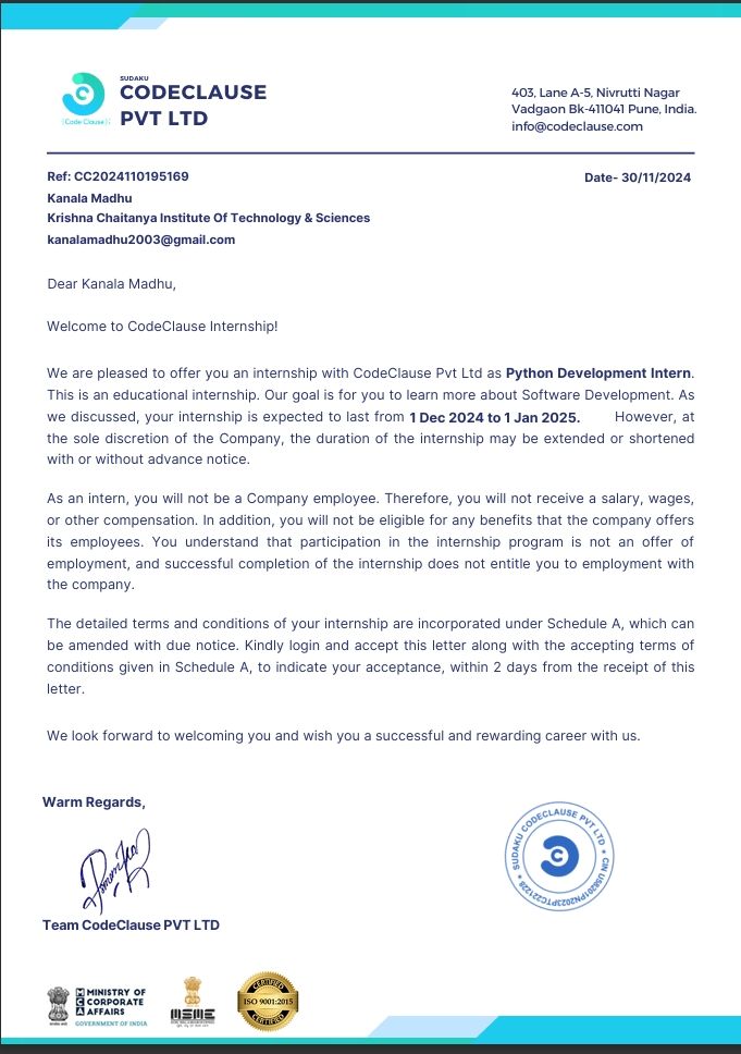 Kanala Madhu on LinkedIn: #codeclause #virtualinternship #intern # ... Kanala Madhu on LinkedIn: #codeclause #virtualinternship #intern # ...