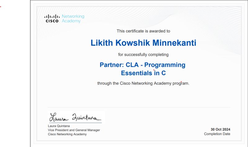 Likith Kowshik Minnekanti on LinkedIn: #cprogramming #ciscocertified # ... Likith Kowshik Minnekanti on LinkedIn: #cprogramming #ciscocertified # ...