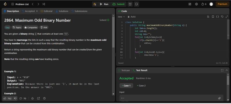 Resolved 'Maximum Odd Binary Number' problem on LeetCode | Anandha ... Resolved 'Maximum Odd Binary Number' problem on LeetCode | Anandha ...