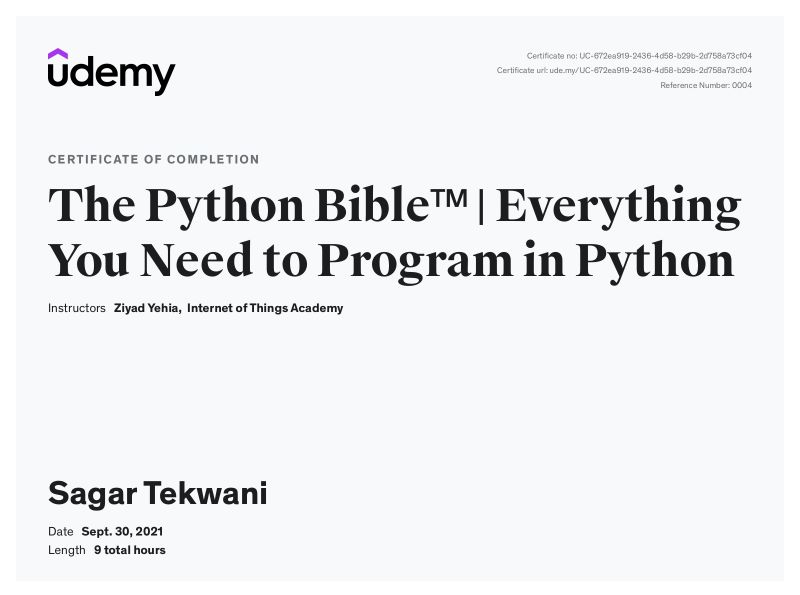 Sagar Tekwani on LinkedIn: Python Certified Professional Excited to ... Sagar Tekwani on LinkedIn: Python Certified Professional Excited to ...