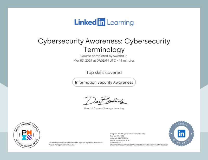 Certificate of Completion | Swetha .r Certificate of Completion | Swetha .r