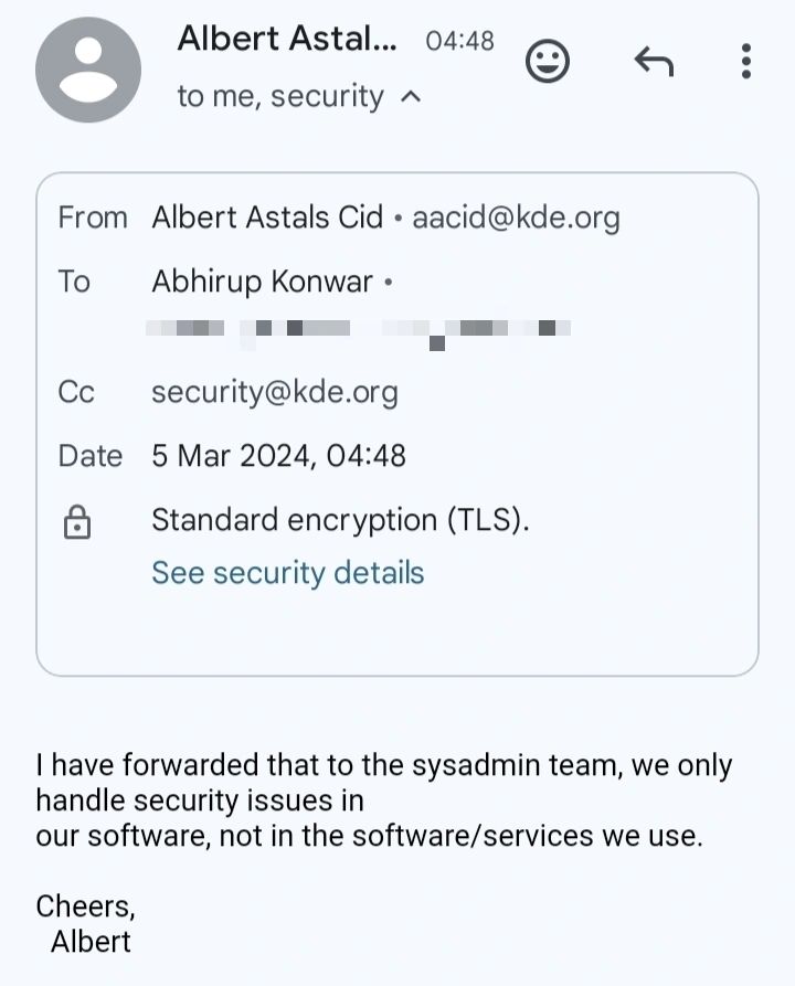 Abhirup Konwar on LinkedIn: 🪲Reported a security vulnerability to kde.org Abhirup Konwar on LinkedIn: 🪲Reported a security vulnerability to kde.org