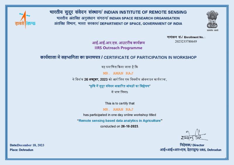 Aman Raj on LinkedIn: #isro #dataanalytics #agriculture Aman Raj on LinkedIn: #isro #dataanalytics #agriculture
