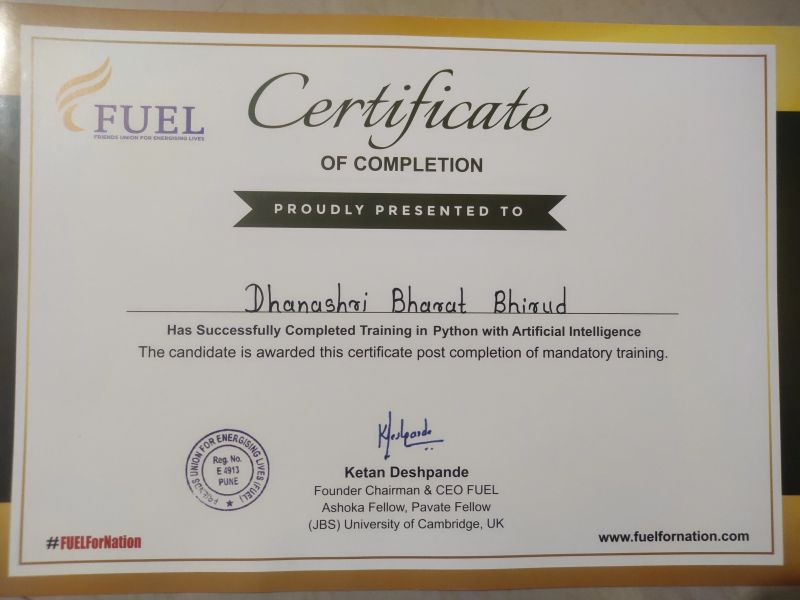 Dhanashri Bhirud on LinkedIn: #aiwithpython #fuelinstitute # ... Dhanashri Bhirud on LinkedIn: #aiwithpython #fuelinstitute # ...