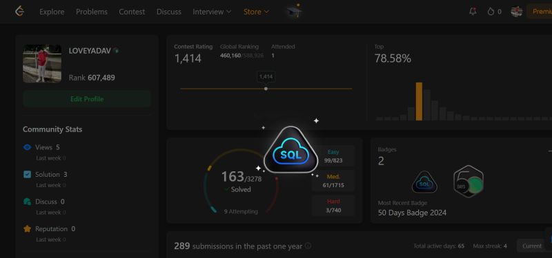 Love Yadav on LinkedIn: I've recently earned the SQL50 badge on ... Love Yadav on LinkedIn: I've recently earned the SQL50 badge on ...