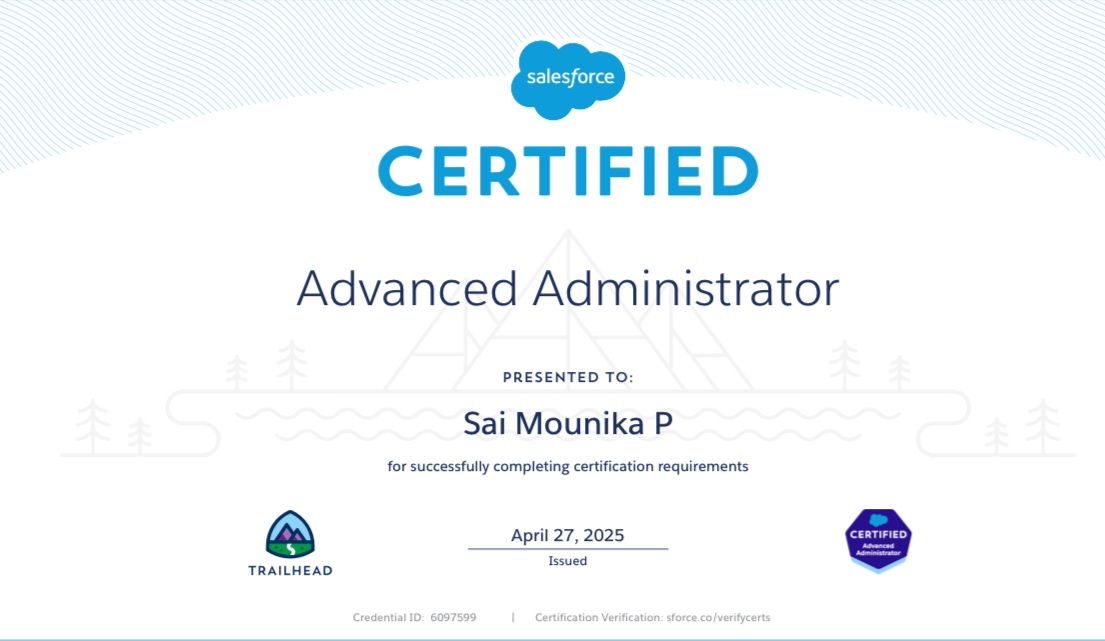 Excited to share that I’ve earned my Advanced Administrator ... Excited to share that I’ve earned my Advanced Administrator ...