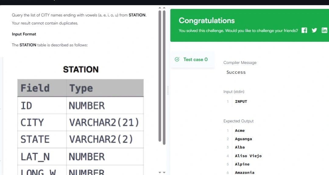 #day12 #sql #learningsql #hackerrank #100daysofcode #studentdeveloper ... #day12 #sql #learningsql #hackerrank #100daysofcode #studentdeveloper ...