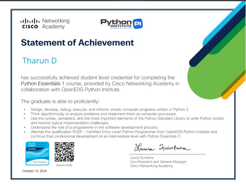 Tharun D on LinkedIn: #python #cisco #certification #coding # ... Tharun D on LinkedIn: #python #cisco #certification #coding # ...