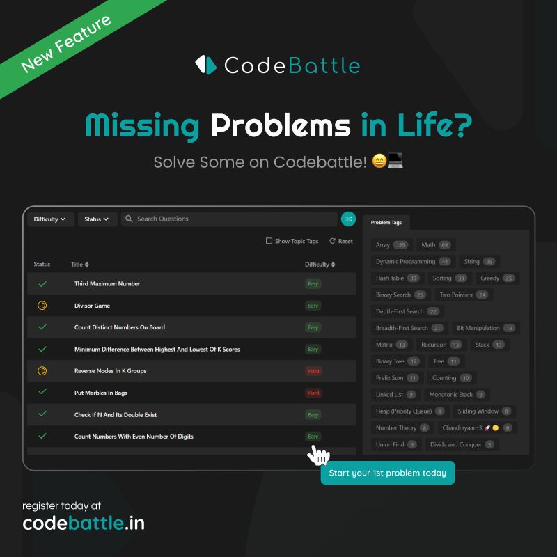CodeBattle on LinkedIn: #codebattle #dsa #codingchallenges # ... CodeBattle on LinkedIn: #codebattle #dsa #codingchallenges # ...