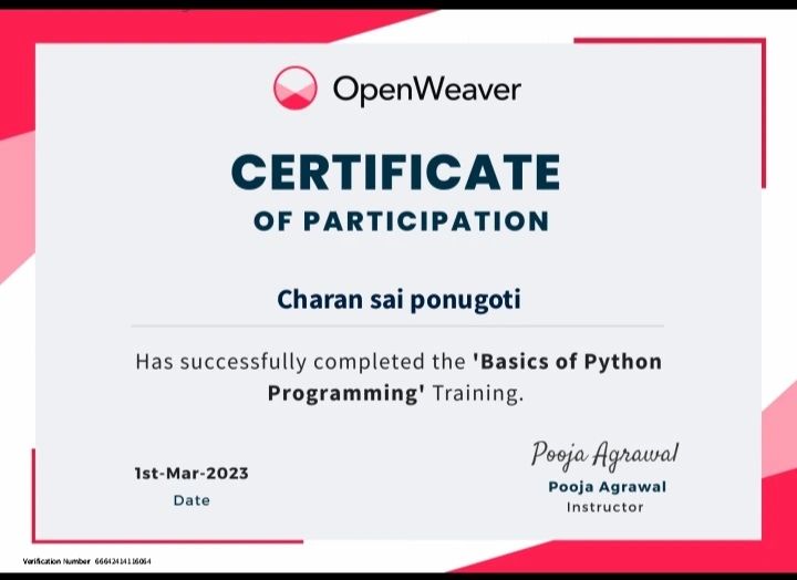 Charan Sai Ponugoti on LinkedIn: #openweaver #pythonprogramming # ... Charan Sai Ponugoti on LinkedIn: #openweaver #pythonprogramming # ...