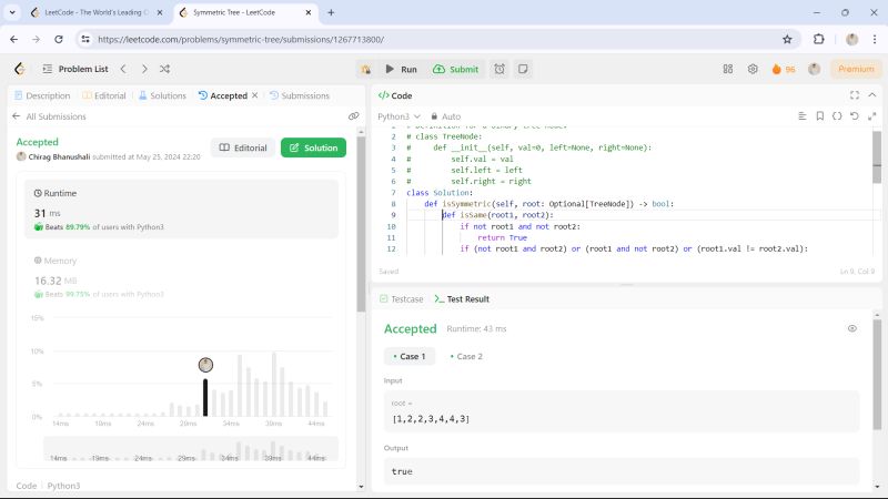 Day 80 of #100DaysOfCodingChallenge: Symmetric Tree | Chirag Bhanushali ... Day 80 of #100DaysOfCodingChallenge: Symmetric Tree | Chirag Bhanushali ...