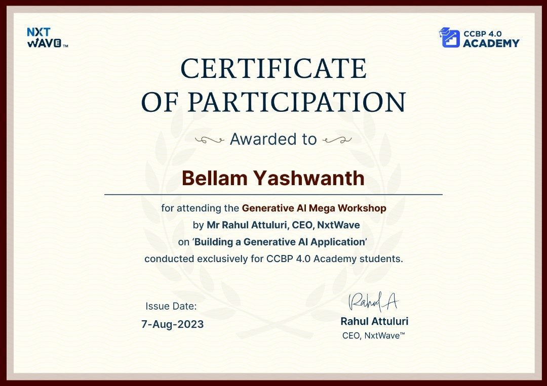 Yashwanth Bellam on LinkedIn: #ccbp #nxtwave Yashwanth Bellam on LinkedIn: #ccbp #nxtwave