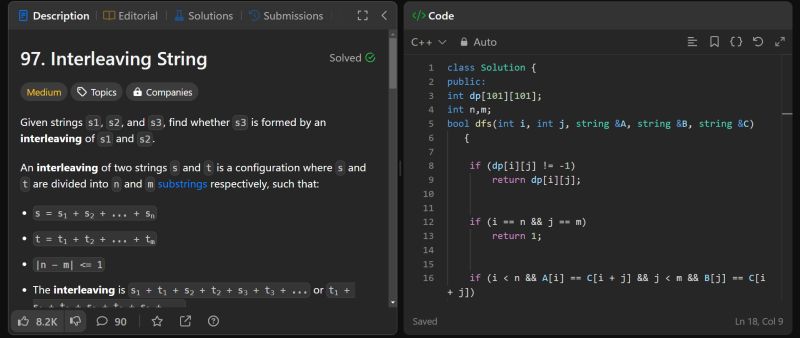 Day 37 of 100 of LeetCode Challenge: Interleaving String | Saurabh ... Day 37 of 100 of LeetCode Challenge: Interleaving String | Saurabh ...