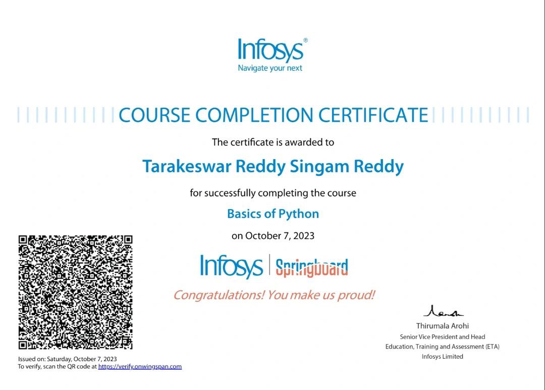 Singam Reddy Tarakeswar Reddy on LinkedIn: Completed my Singam Reddy Tarakeswar Reddy on LinkedIn: Completed my