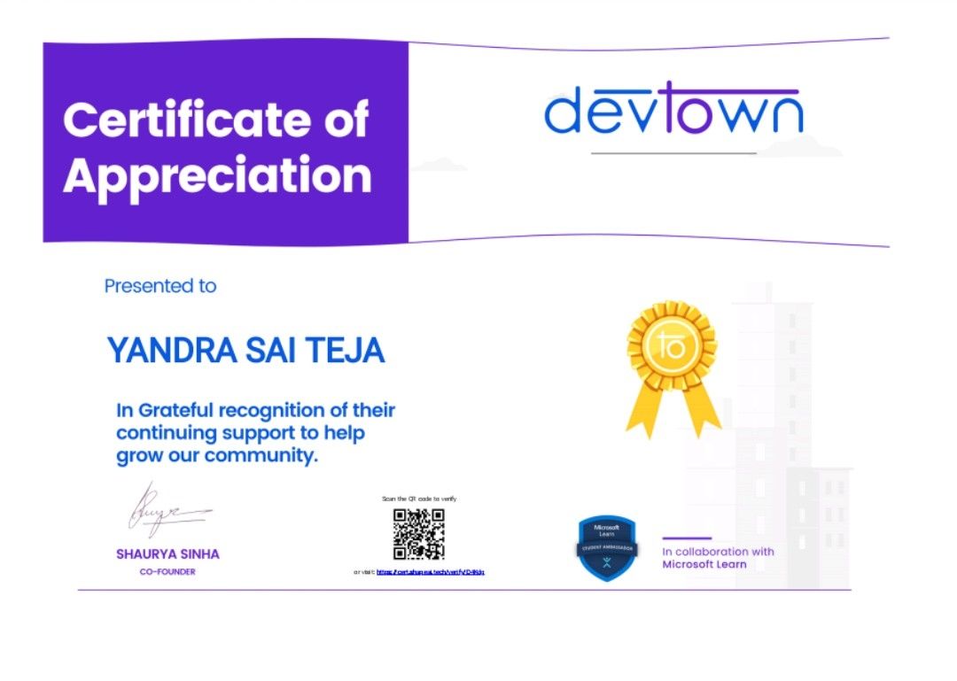 Yandra Sai Teja on LinkedIn: #certificateofappreciation # ... Yandra Sai Teja on LinkedIn: #certificateofappreciation # ...